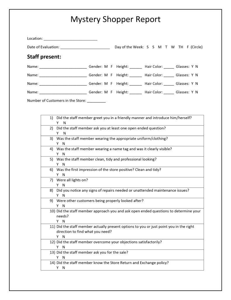 Basic Mystery Shopper Report – Retail Business Academy
